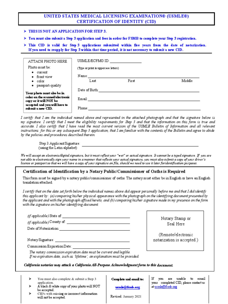 United States Medical Licensing Examination® (Usmle®) Certification of ...