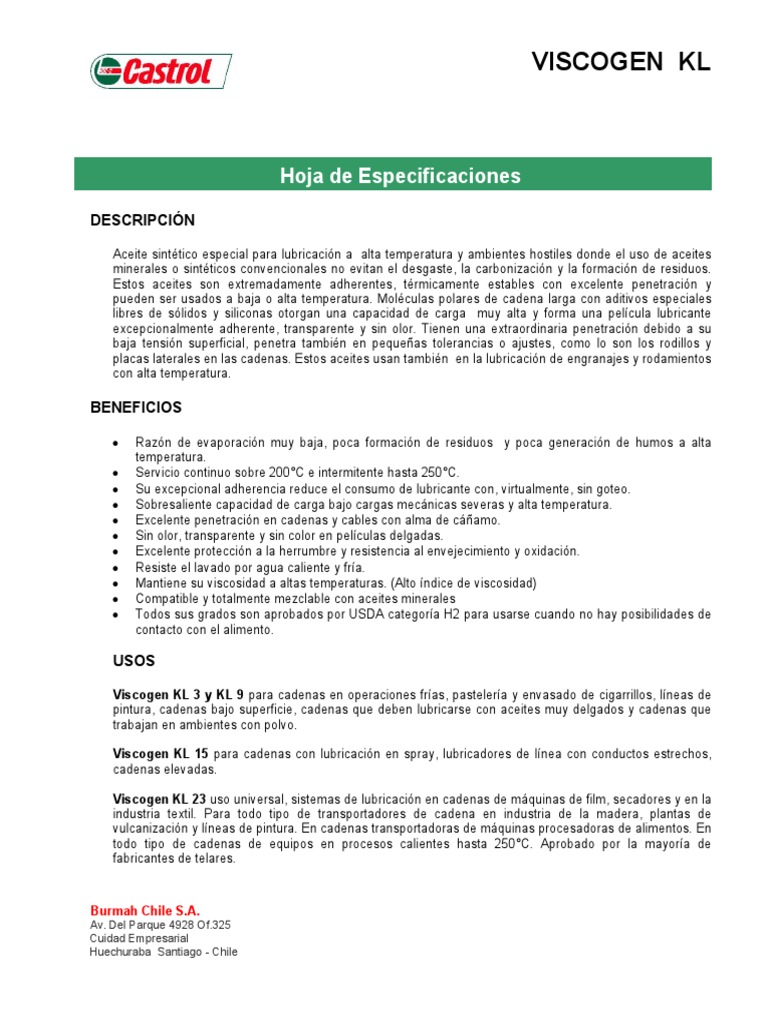 Viscogen KL Series - Spanish | PDF | Lubricante | Engranaje