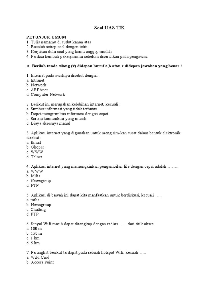 Soal UAS TIK 1 | PDF