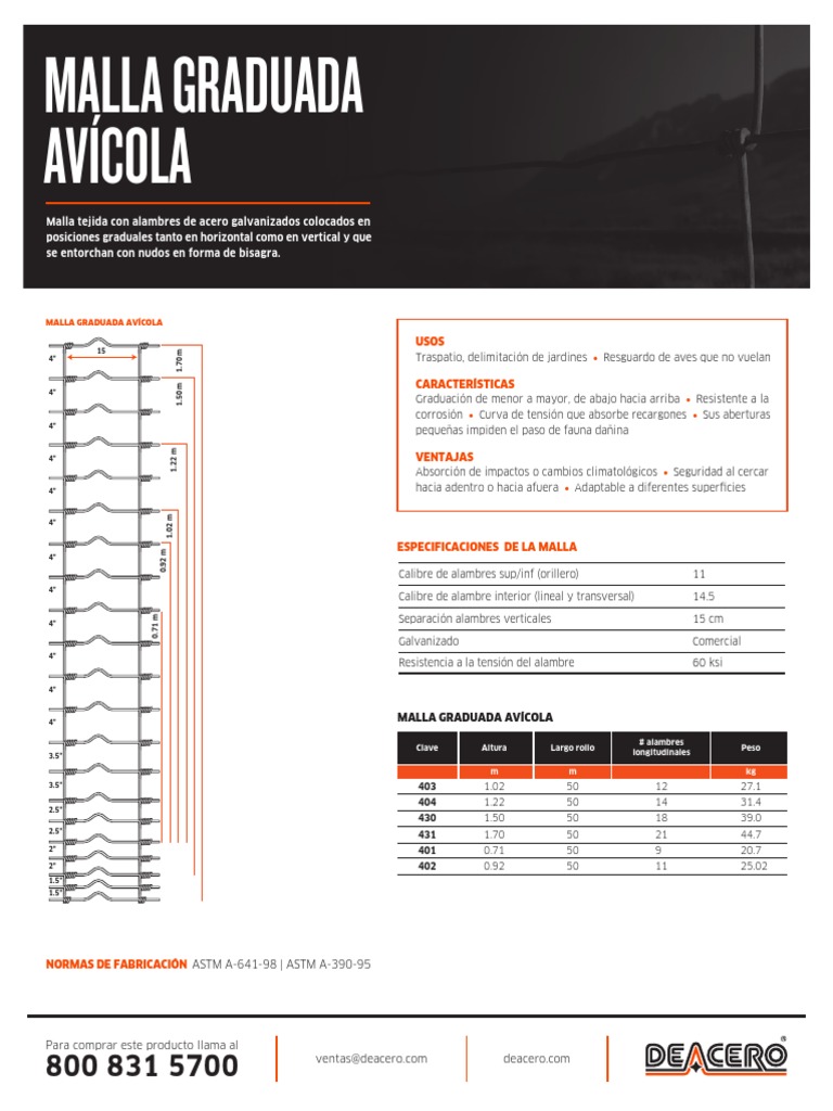 Malla Graduada Avicola Deacero Ficha Tecnica | PDF | Materiales de ...