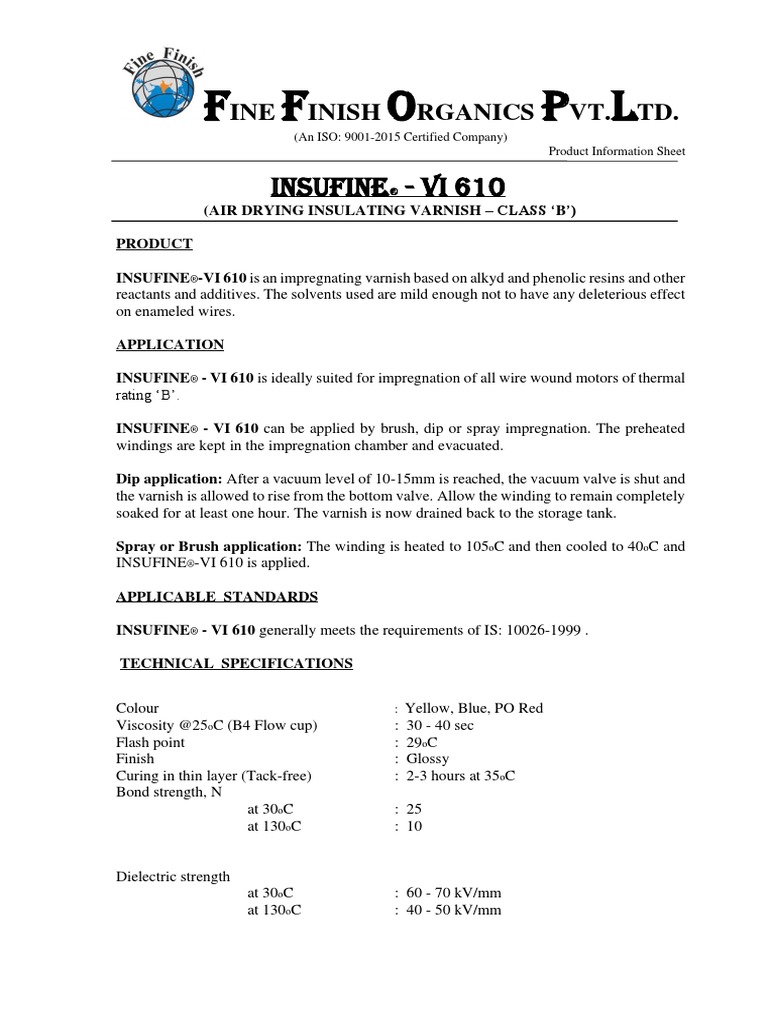 F F O P L: Insufine - VI 610 | PDF | Varnish | Industrial Processes