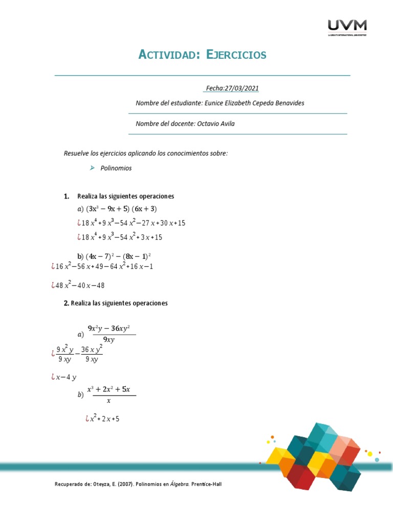 U4 Ejercicios | PDF | Álgebra | Álgebra abstracta