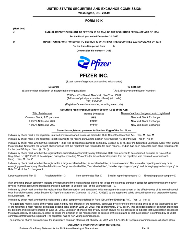 PFE 2020 Form 10K FINAL | Download Free PDF | Form 10 K | Mylan