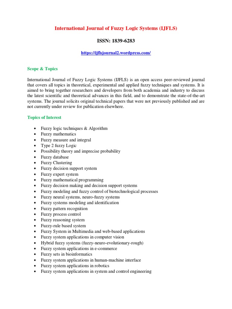 International Journal of Fuzzy Logic Systems (IJFLS) | PDF | Fuzzy ...