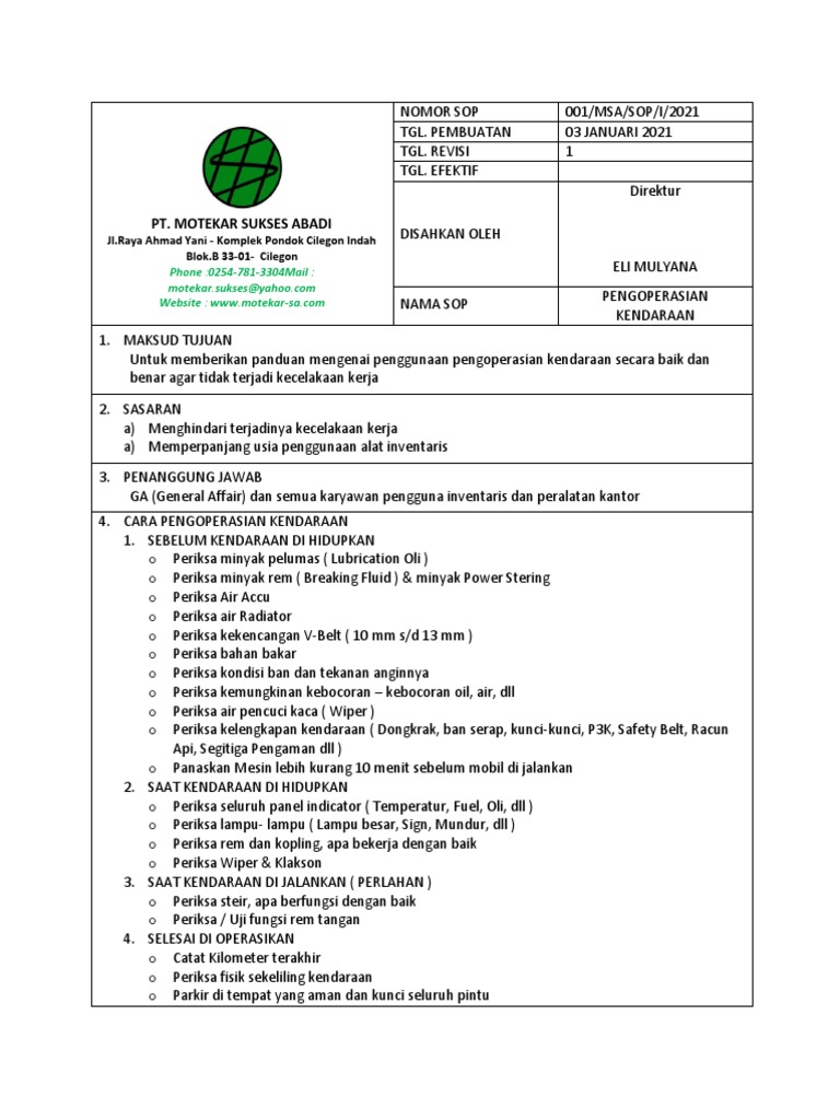 SOP Peralatan Kerja | PDF