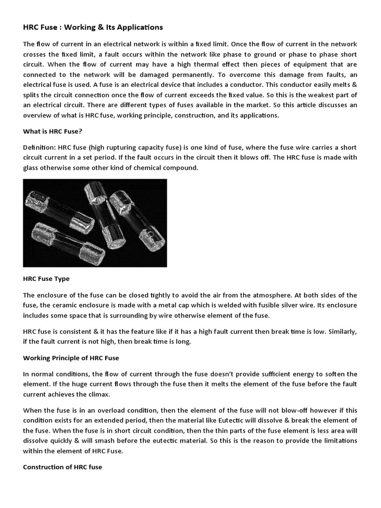 HRC Fuse: Working & Its Applications | PDF | Fuse (Electrical ...