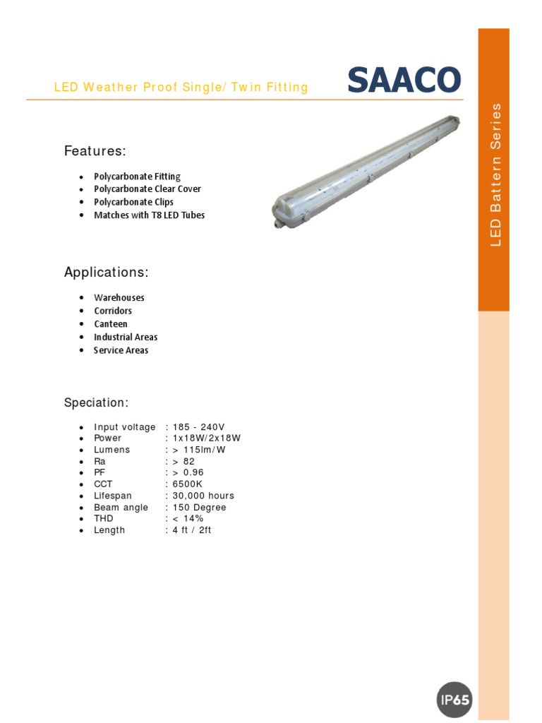 LED Weatherproof Batten Fitting Specs | PDF