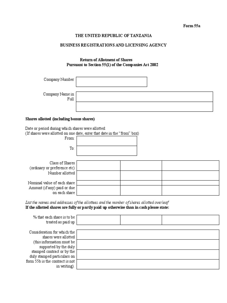 List The Names and Addresses of The Allottees and The Number of Shares ...