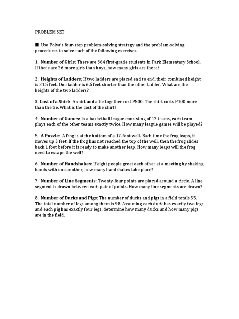 Problem Solving Exercises by Polya | PDF