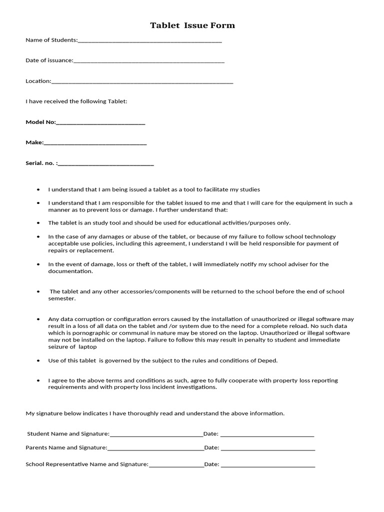 Tablet Issue Form: Model No | Download Free PDF | Laptop | Copyright ...