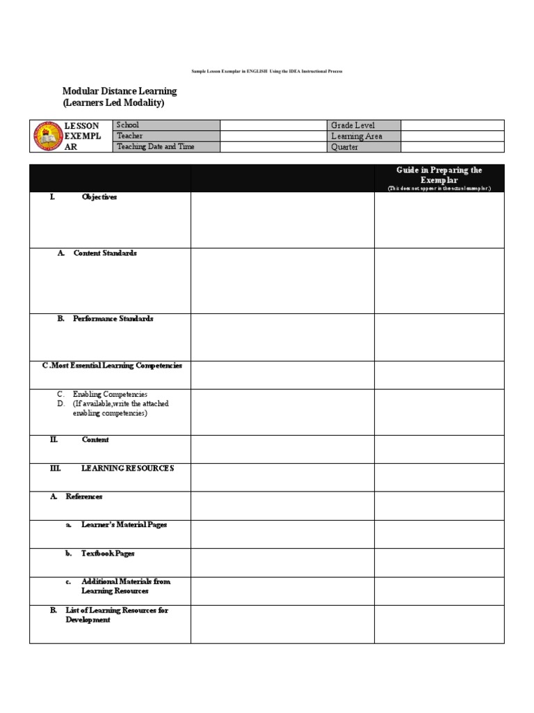 Modular Distance Learning (Learners Led Modality) : Lesson Exempl AR | PDF