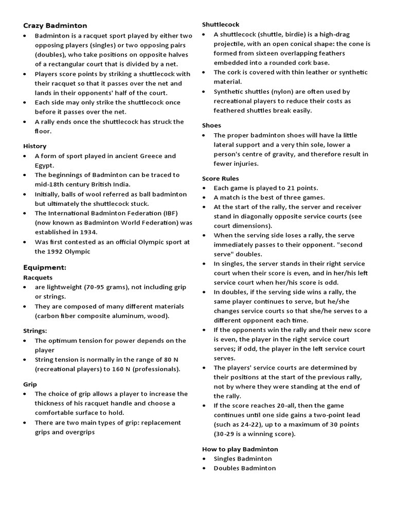 Crazy Badminton: Shuttlecock | PDF | Racquet Sports | Athletic Sports