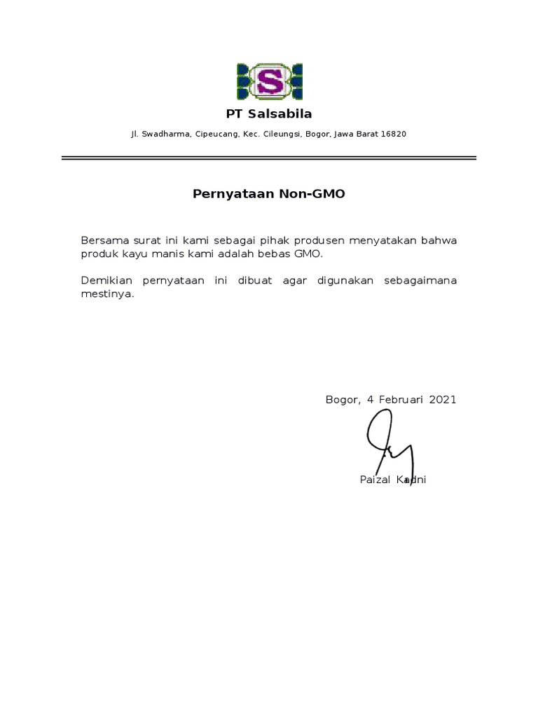 Pernyataan Non-GMO | PDF