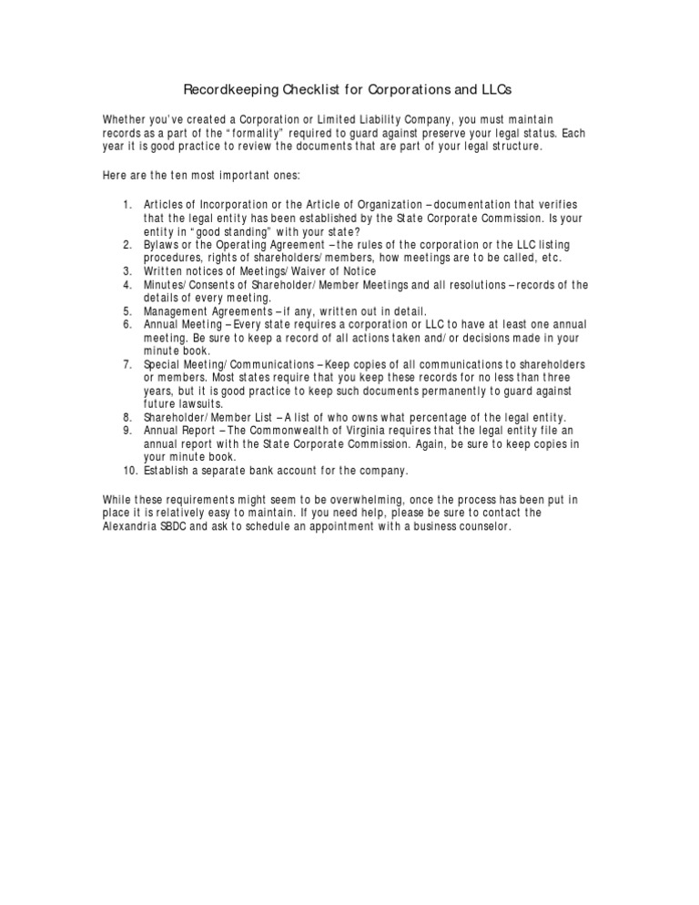 Record Keeping Checklist | PDF