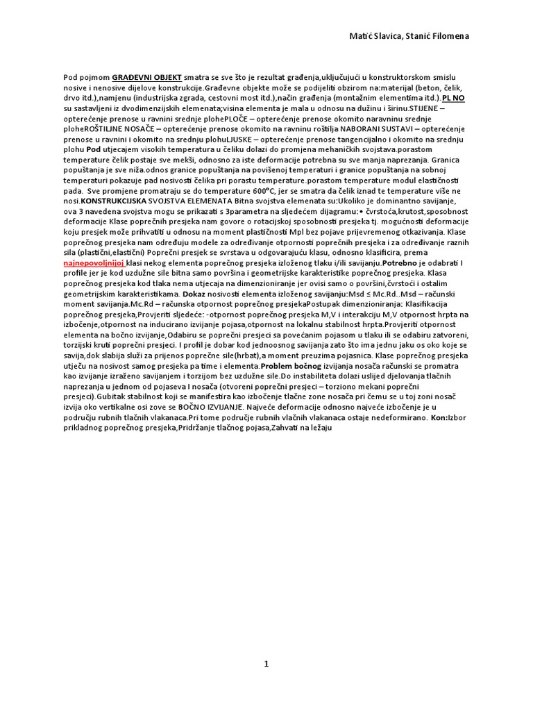 Metalne Konstrukcije - Ispit Priprema | PDF