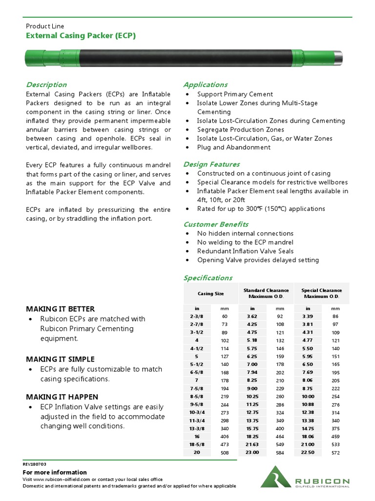External Casing Packer (ECP) : Description Applications | PDF | Casing ...