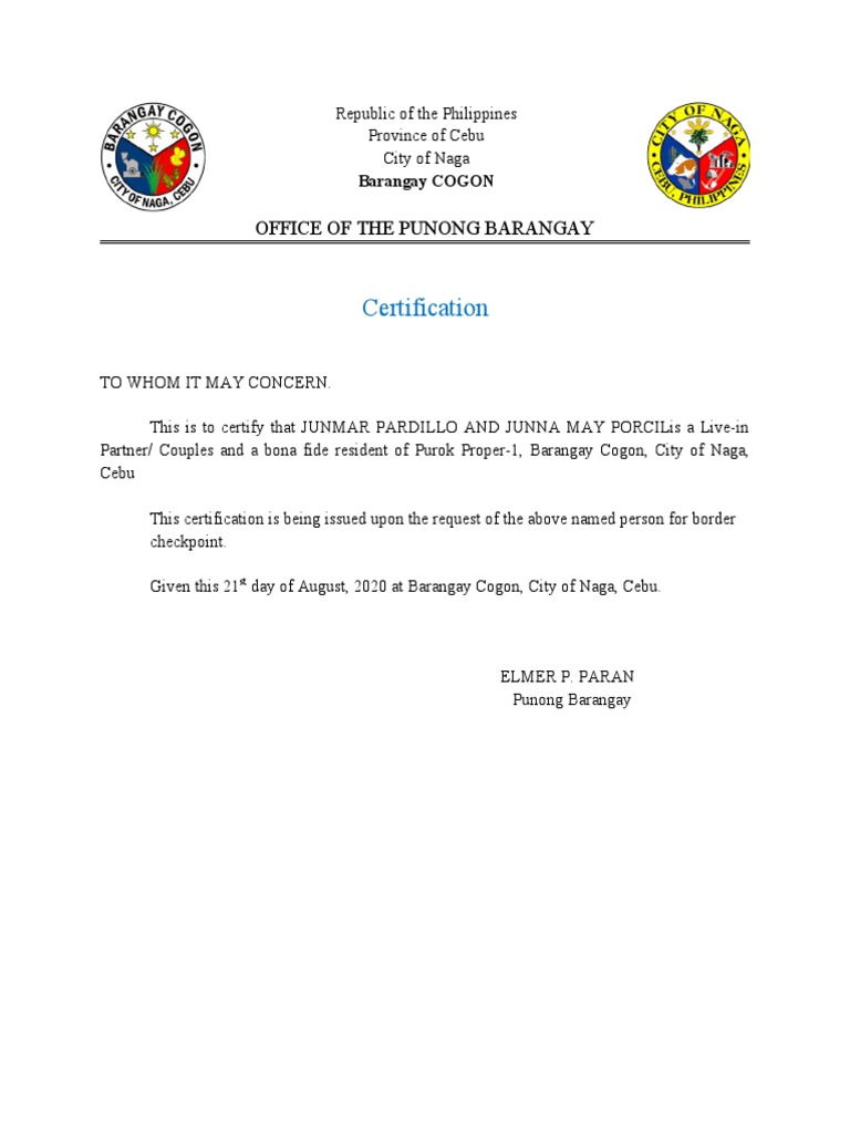 Certification For LIVE-IN PARTNER | PDF