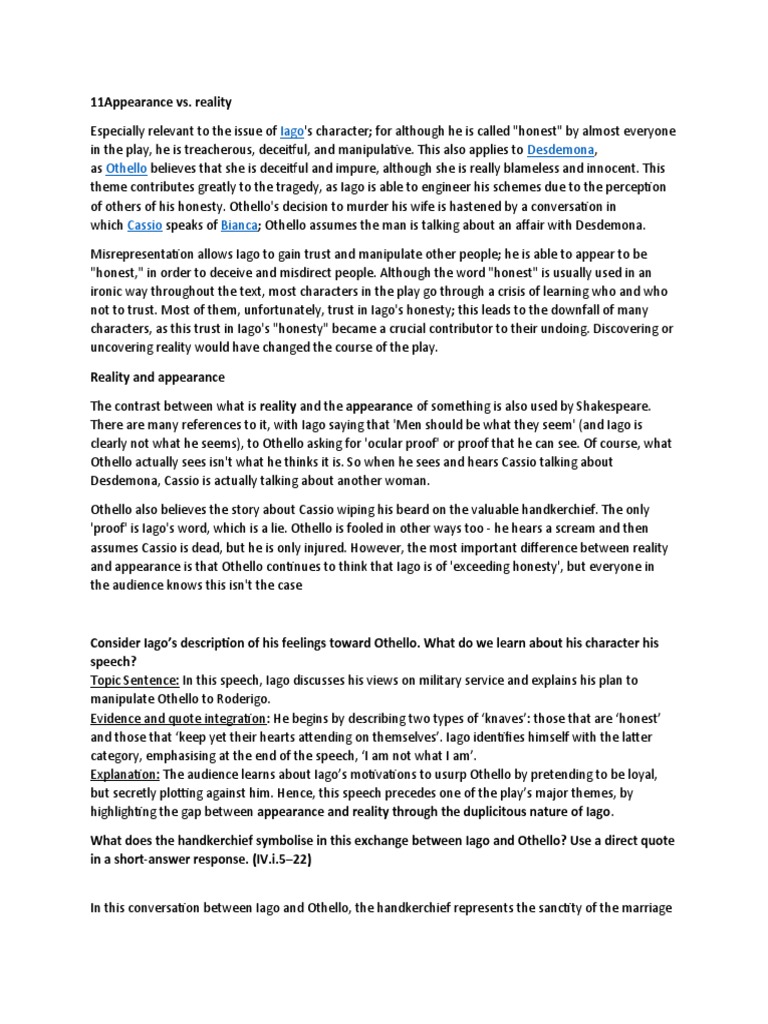Appearance Vs Reality | PDF | Iago | Othello