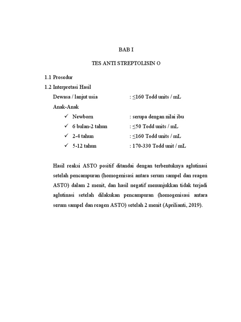 Tinjauan Metode dan Interpretasi Hasil Tes Anti Streptolisin O (ASTO) | PDF