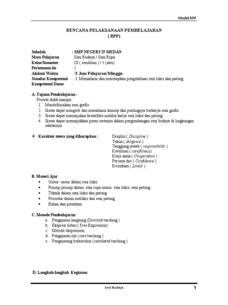 RPP Full Senibudaya Kls 3 SMP | PDF
