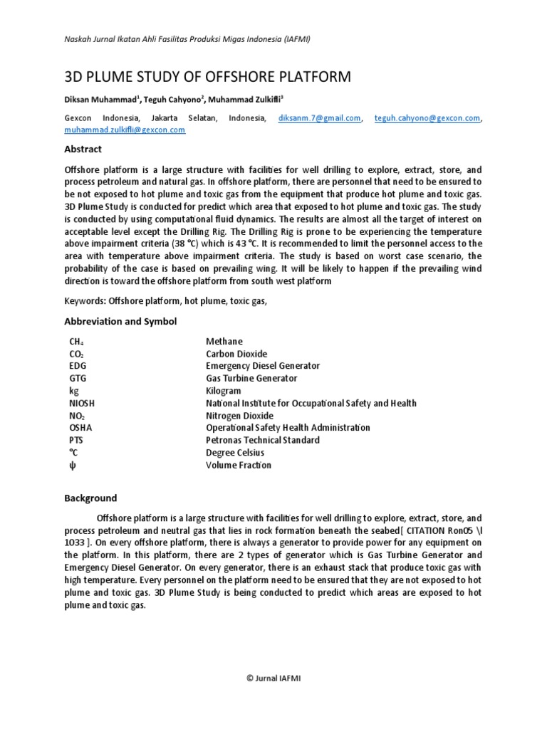 3D Plume Study of Offshore Platform | PDF | Offshore Drilling | Exhaust Gas