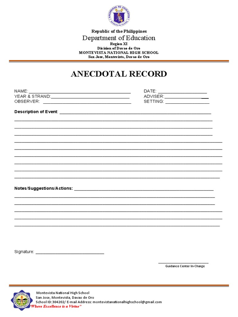 Anecdotal Record: Department of Education | PDF | Further Education