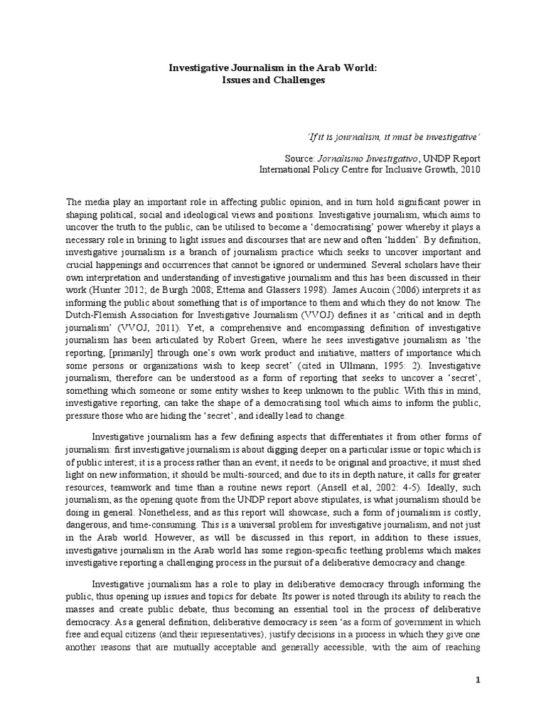 Investigative Journalism in The Arab World: Issues and Challenges | PDF ...