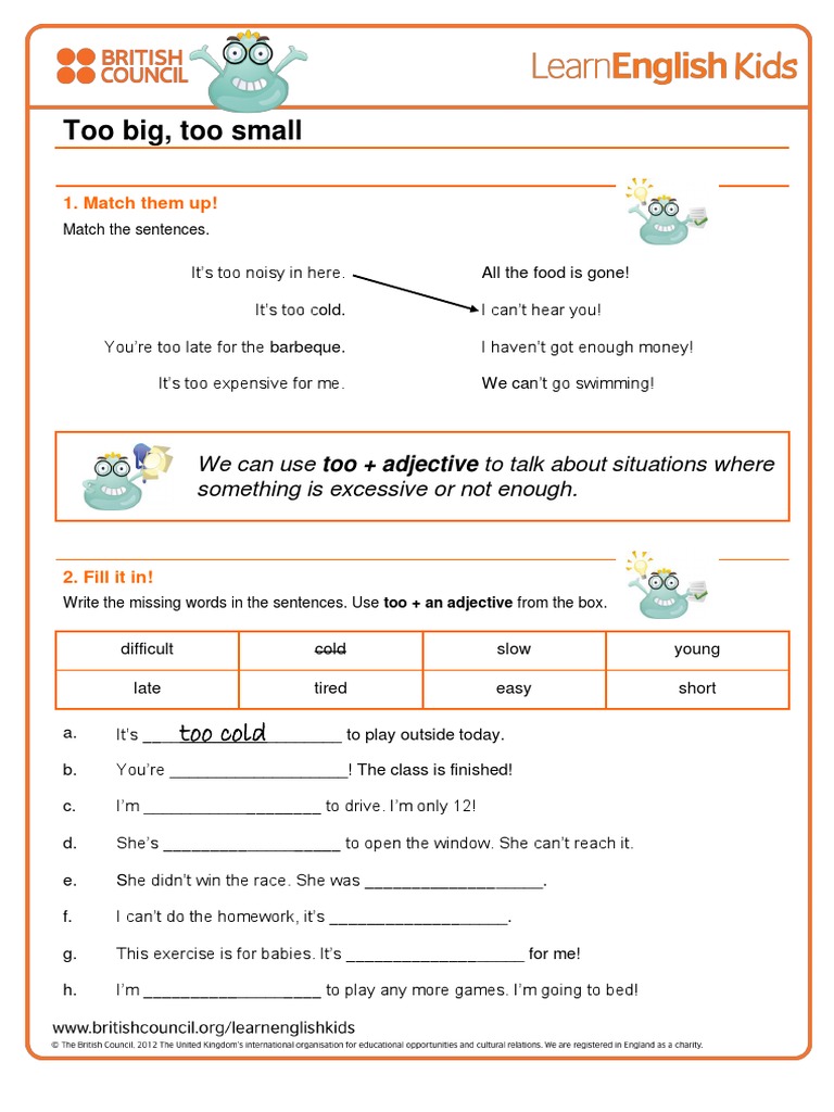 Too Big Too Small Worksheet | PDF