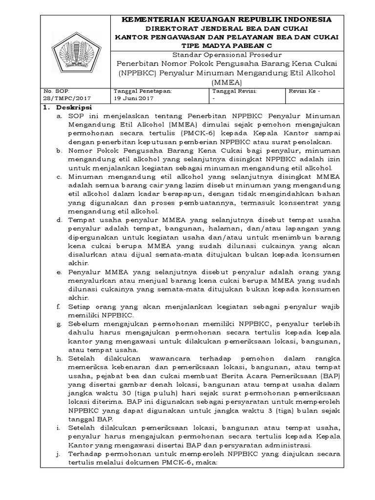 Penerbitan Nomor Pokok Pengusaha Barang Kena Cukai (NPPBKC) Penyalur ...