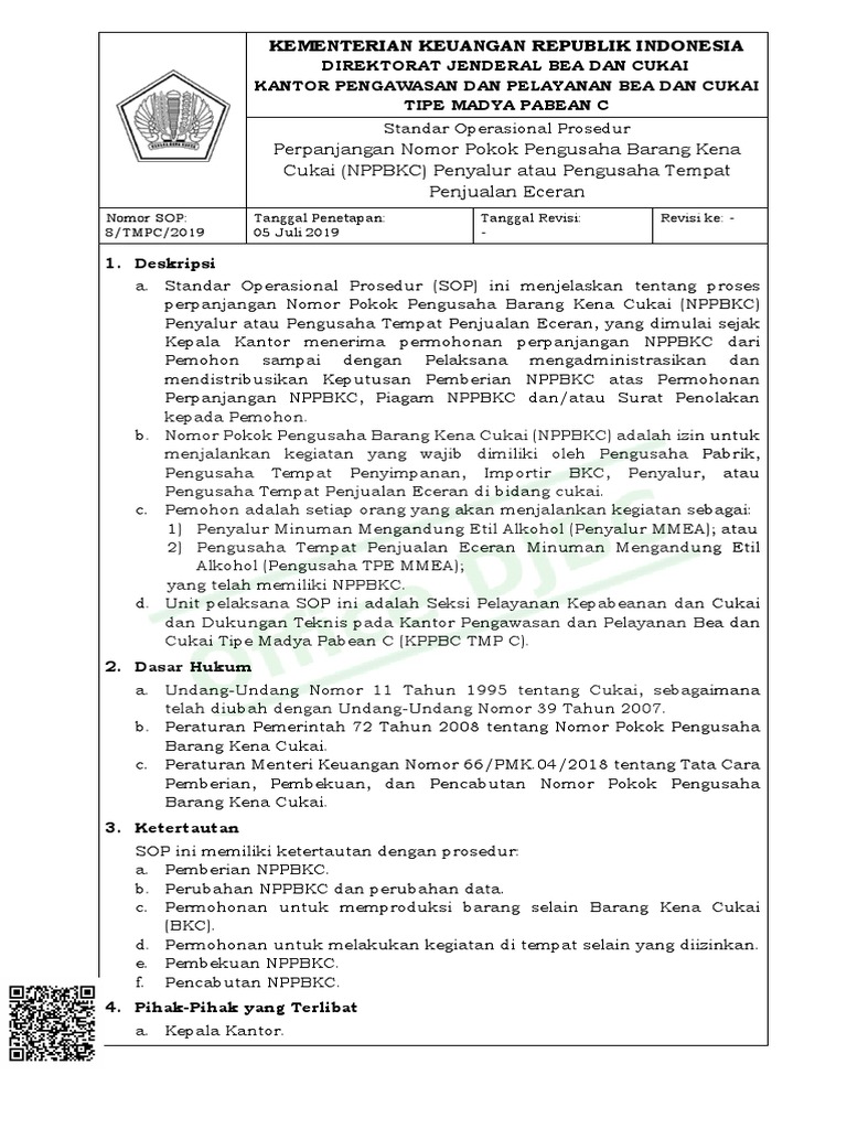 Sop Perpanjangan NPPBKC Penyalur Atau Tpe | PDF | Pengelolaan Keuangan & Uang | Teknologi & Rekayasa