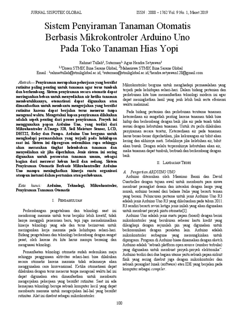 Sistem Penyiraman Tanaman Otomatis Berbasis Mikrokontroler Arduino Uno ...