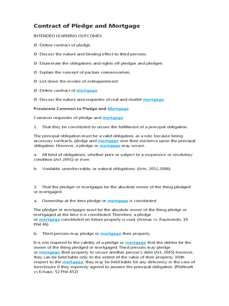 Contract of Pledge and Mortgage | Download Free PDF | Mortgage Law | Debt