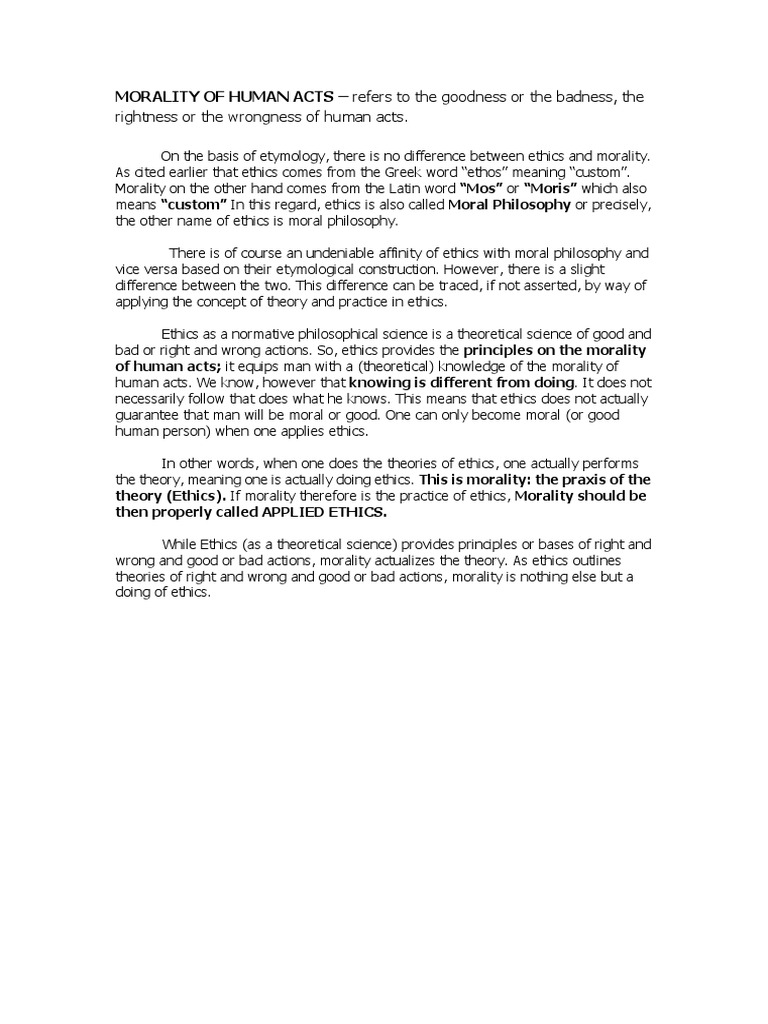MORALITY OF HUMAN ACTS - Refers To The Goodness or | PDF