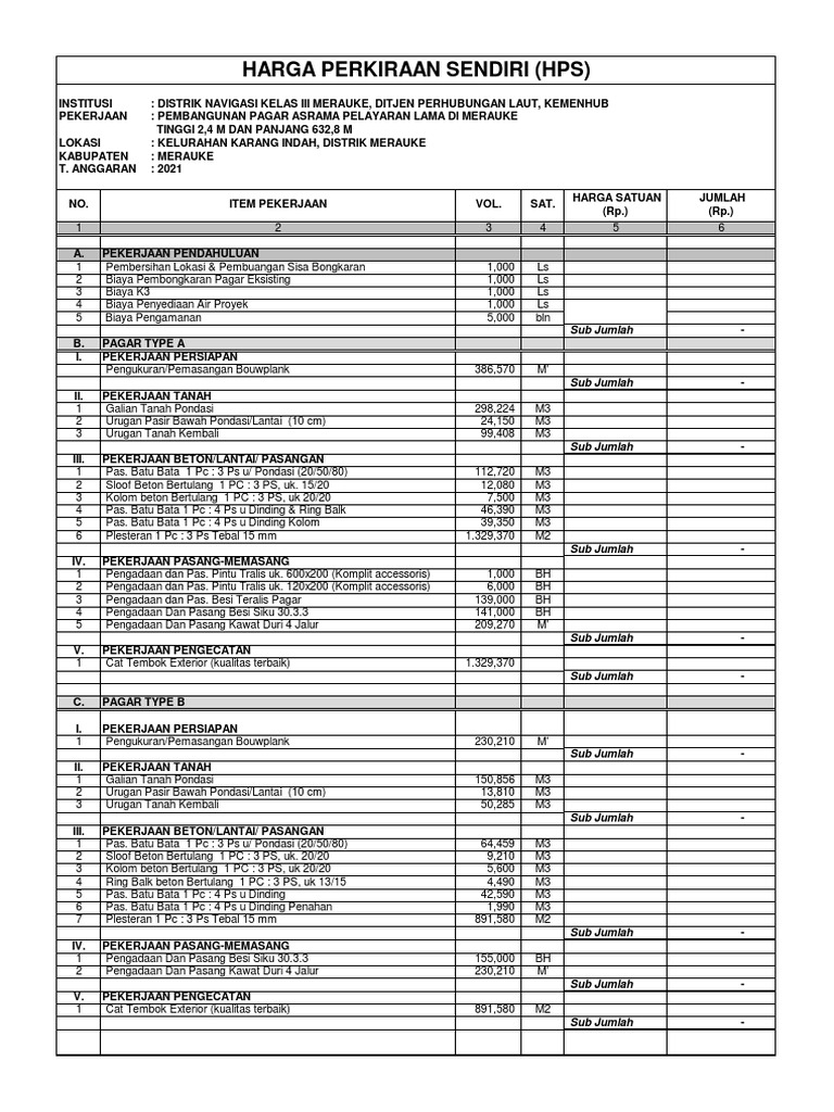 Harga Perkiraan Sendiri (HPS) : Sub Jumlah | PDF