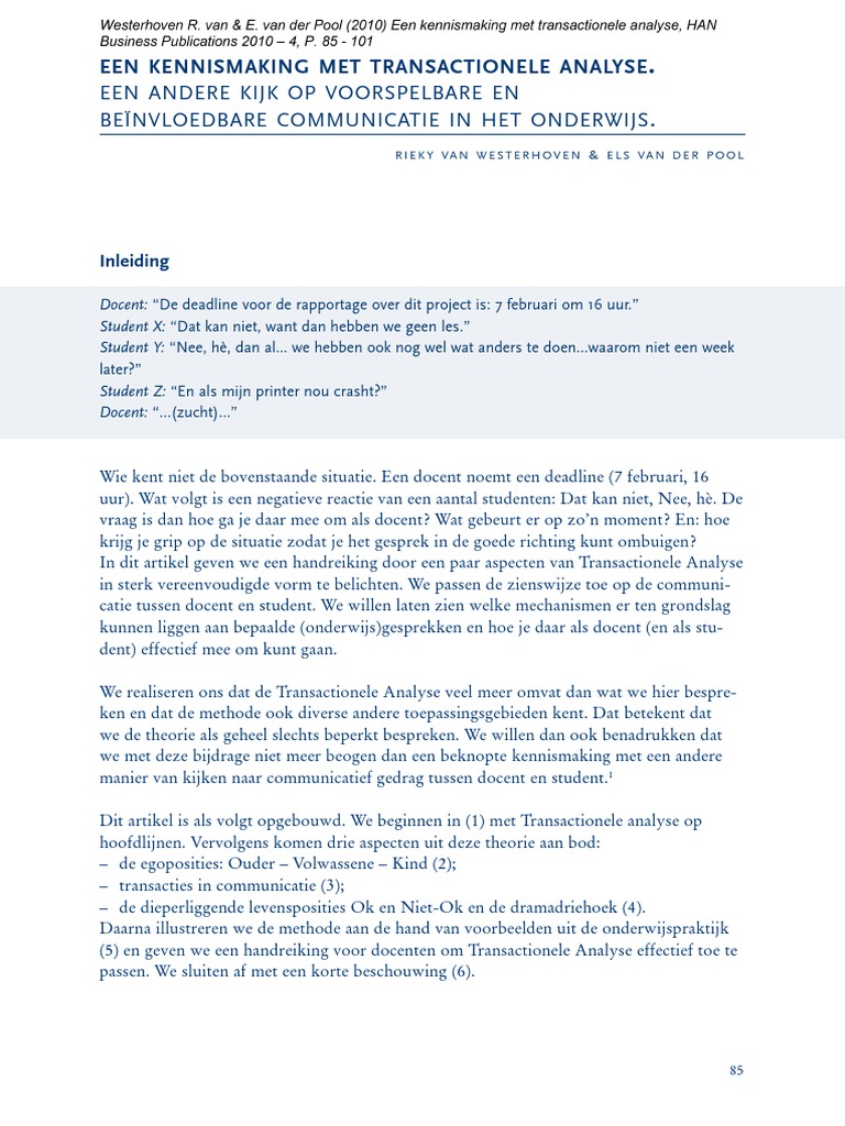 Een Kennismaking Met Transactionele Analyse | PDF