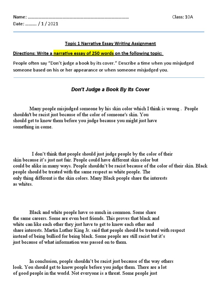 Topic 1 Narrative Essay Writing Assignment Directions: Write A ...