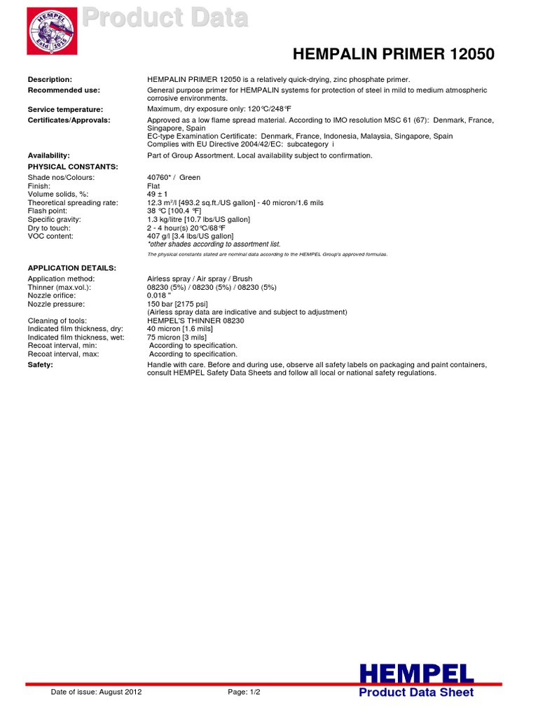 PDS HEMPALIN PRIMER 12050 en-GB | PDF | Paint | Specification ...