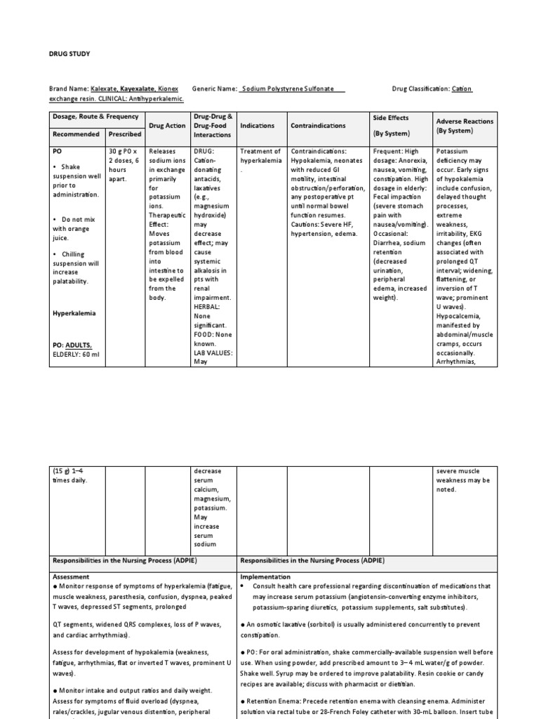 Kayexalate Drug Study | PDF | Constipation | Clinical Medicine