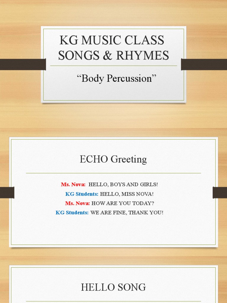 KG Music Class Songs & Rhymes: "Body Percussion" | PDF