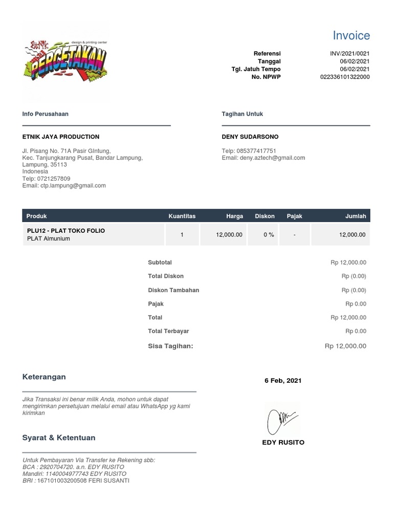 Contoh Tagihan Invoice | PDF