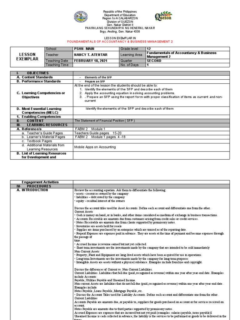 Lesson Exemplar: Foundamentals of Accountancy & Business Management 2 ...