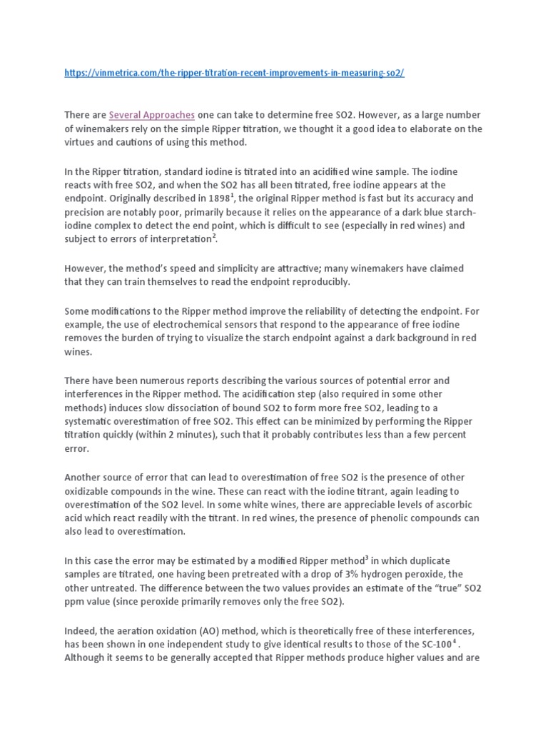 Ripper Titration So2 | PDF | Titration | Chemistry