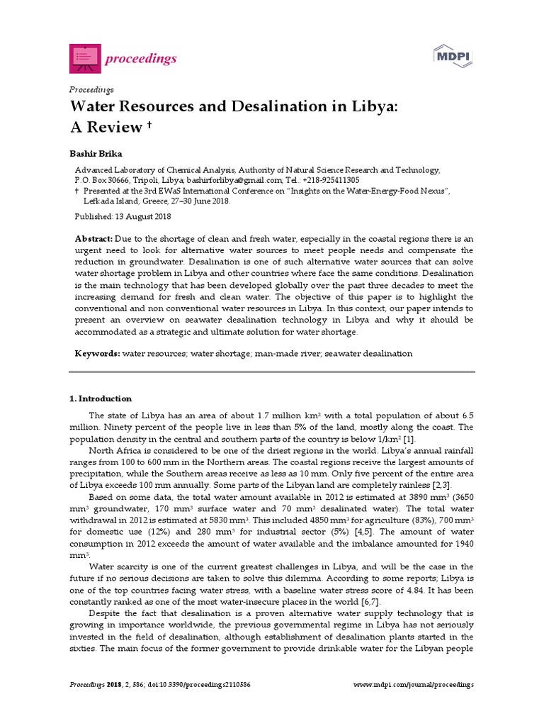 Water Resources and Desalination in Libya: A Review: Proceedings | PDF ...
