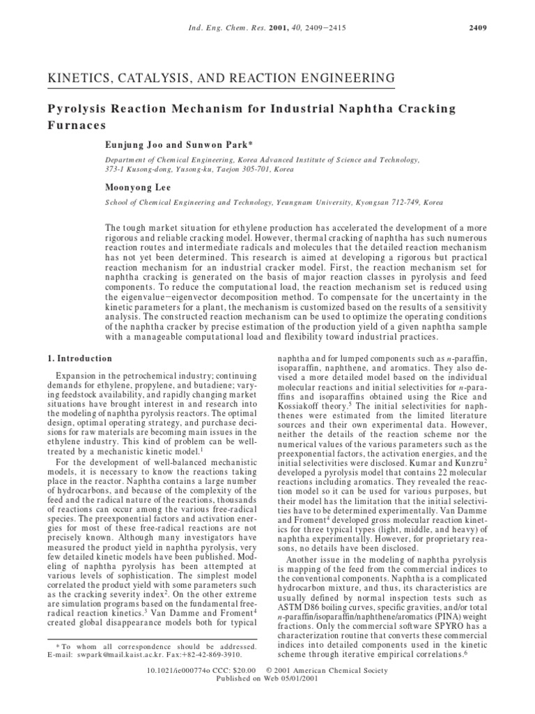 Pyrolysis Reaction Mechanism For Industrial Naphtha Cracking Furnaces ...