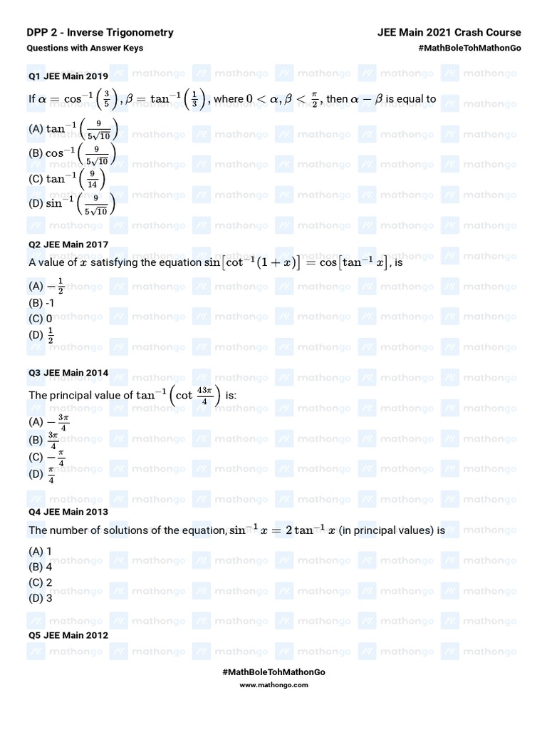 DPP Inverse Trigonometry | PDF | Sine | Trigonometric Functions
