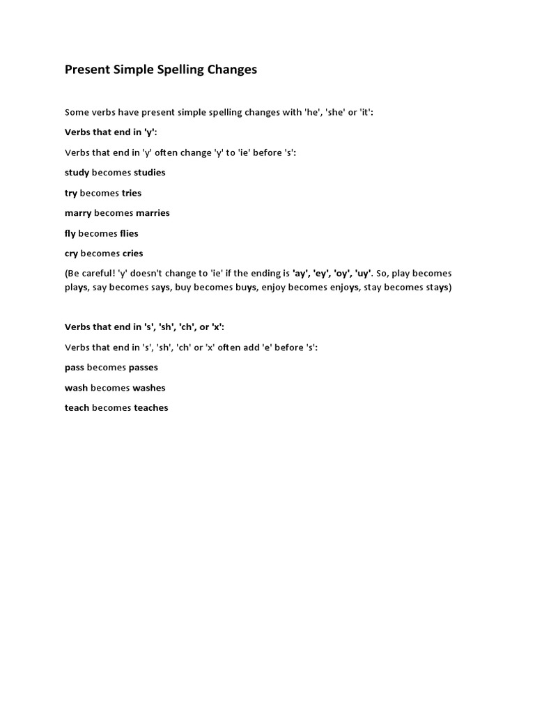 Present Simple Spelling Changes | PDF