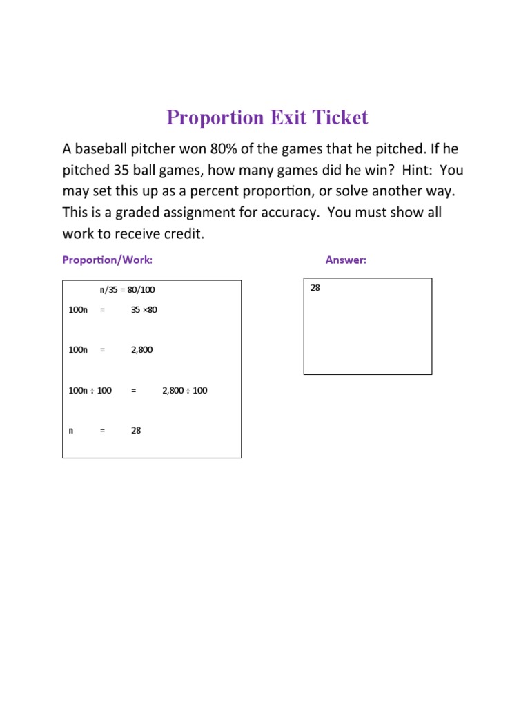 Exit Ticket Proportions | PDF