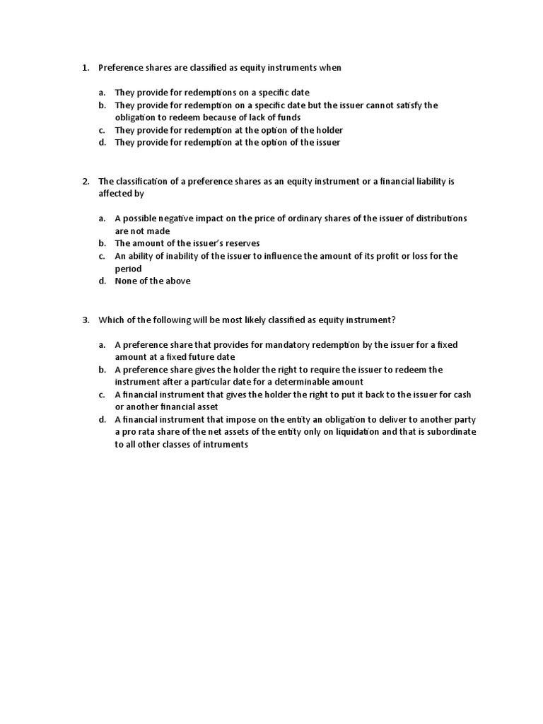 Preference Shares: Equity vs. Liability | PDF