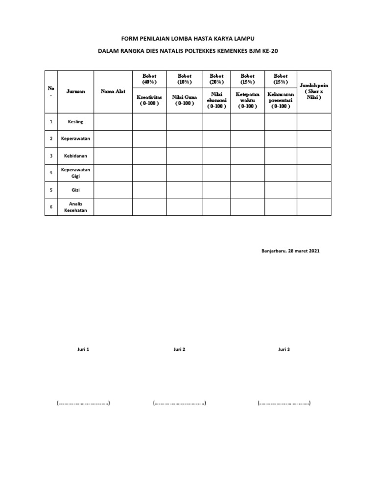 Form Penilaian Hasta Karya Lampu | PDF