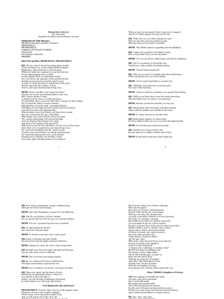 Prometheus Bound | PDF | Greek Deities | Mythological Greek Characters